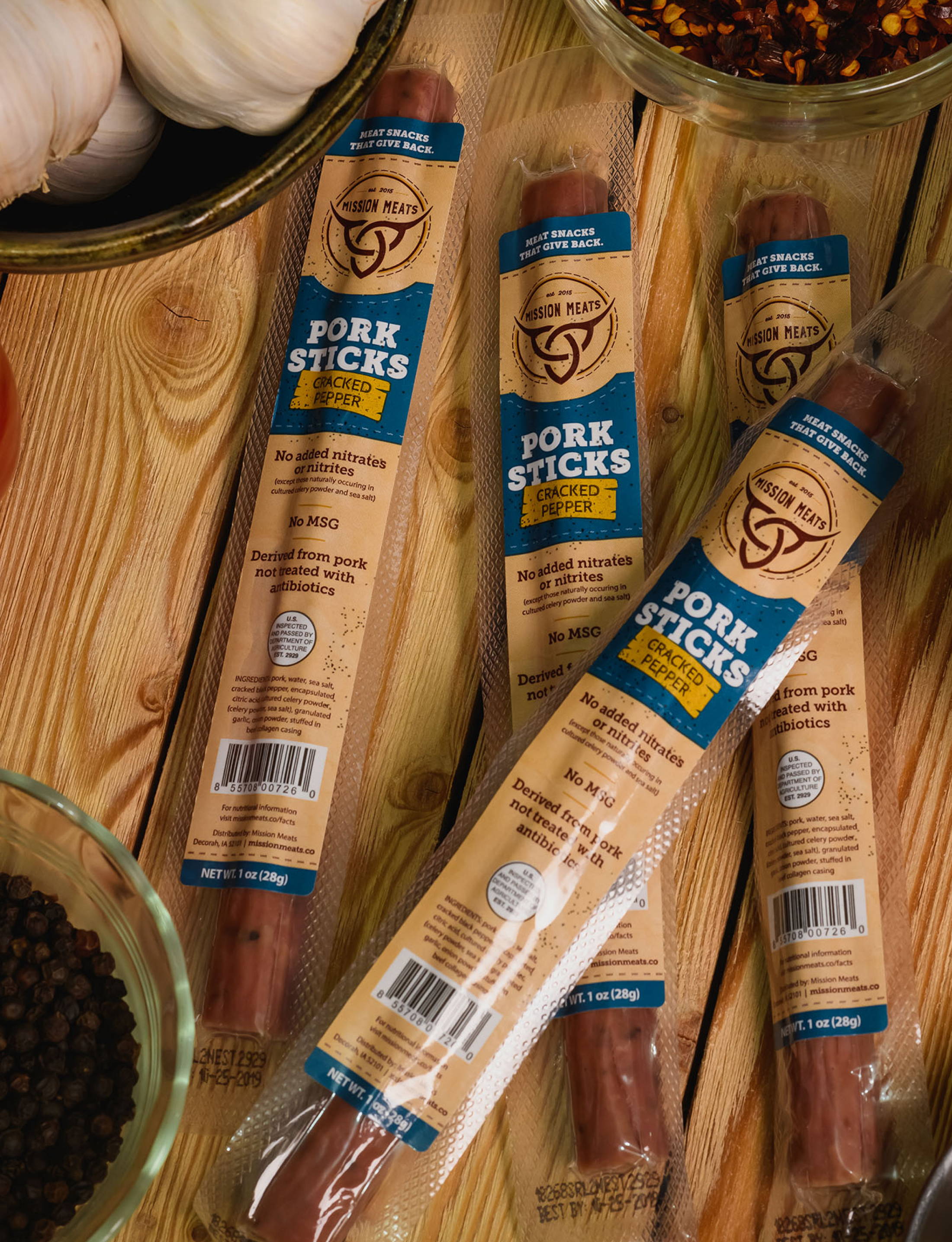 Cracked Pepper Pork Meat Sticks, Antibiotic Free - Mission Meats ...