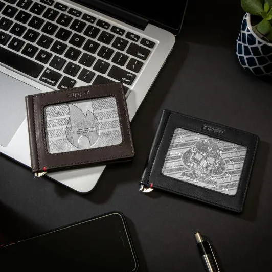 Black Leather Wallet- Bass Metal Plate Design – Zippo USA Black Leather Wallet- Bass Metal Plate Design – Zippo USA