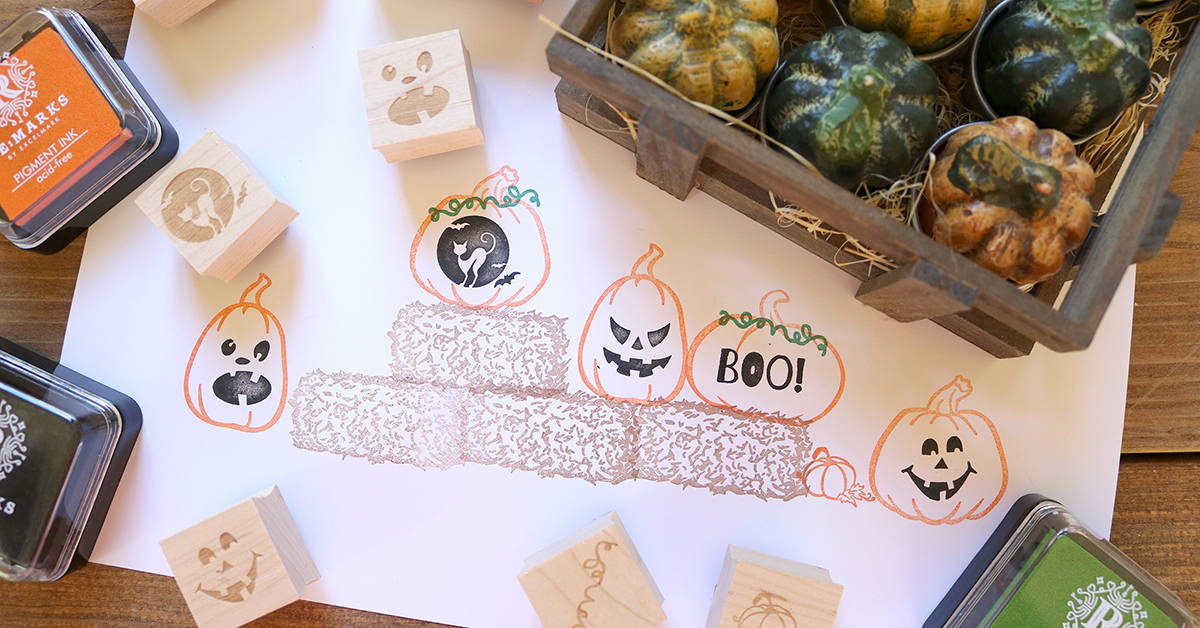 New Engraved Wood Pumpkin Stamp Set | RubberStamps.com
