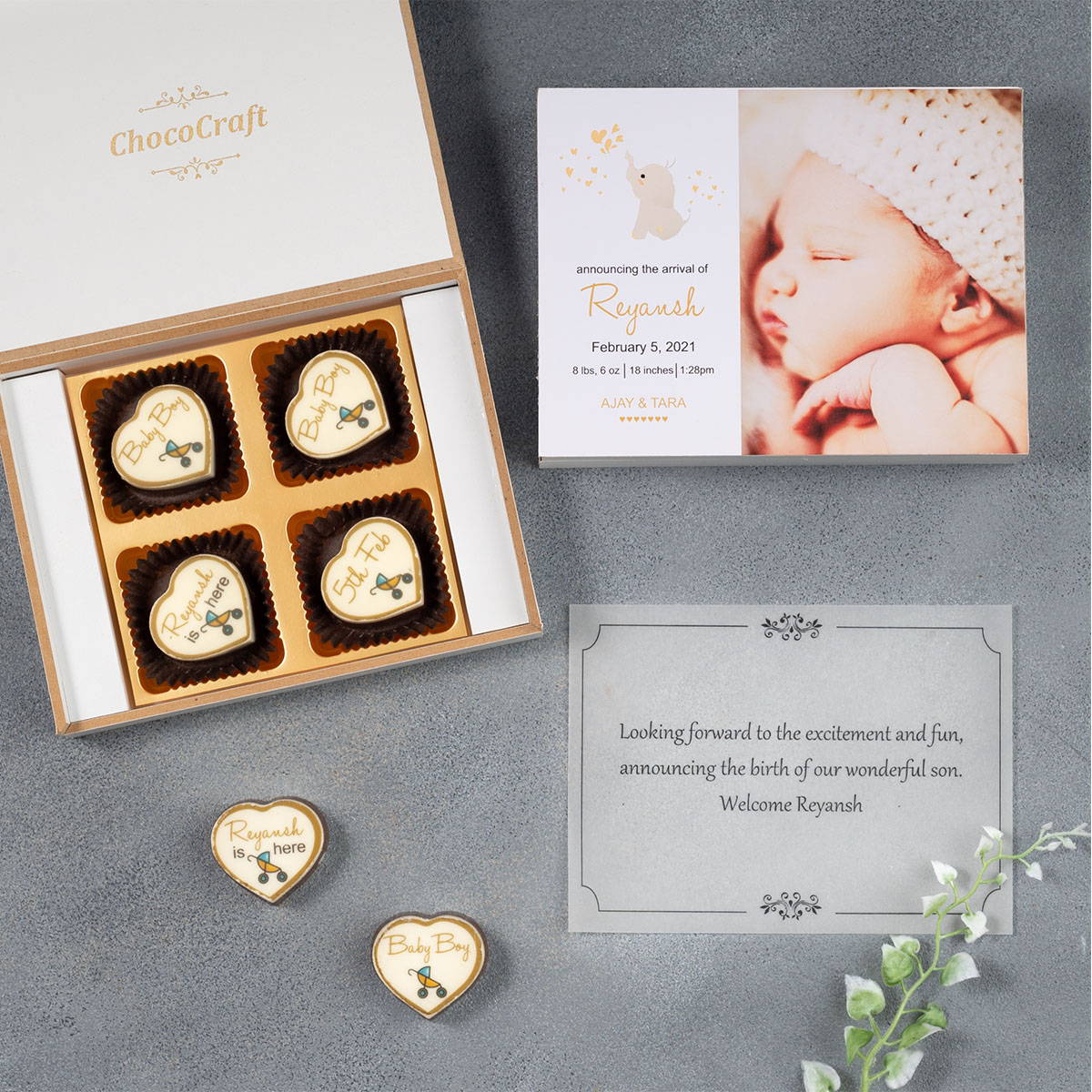 Birth Announcement Gifts - 4 Chocolate Box - All Printed Chocolates (M ...