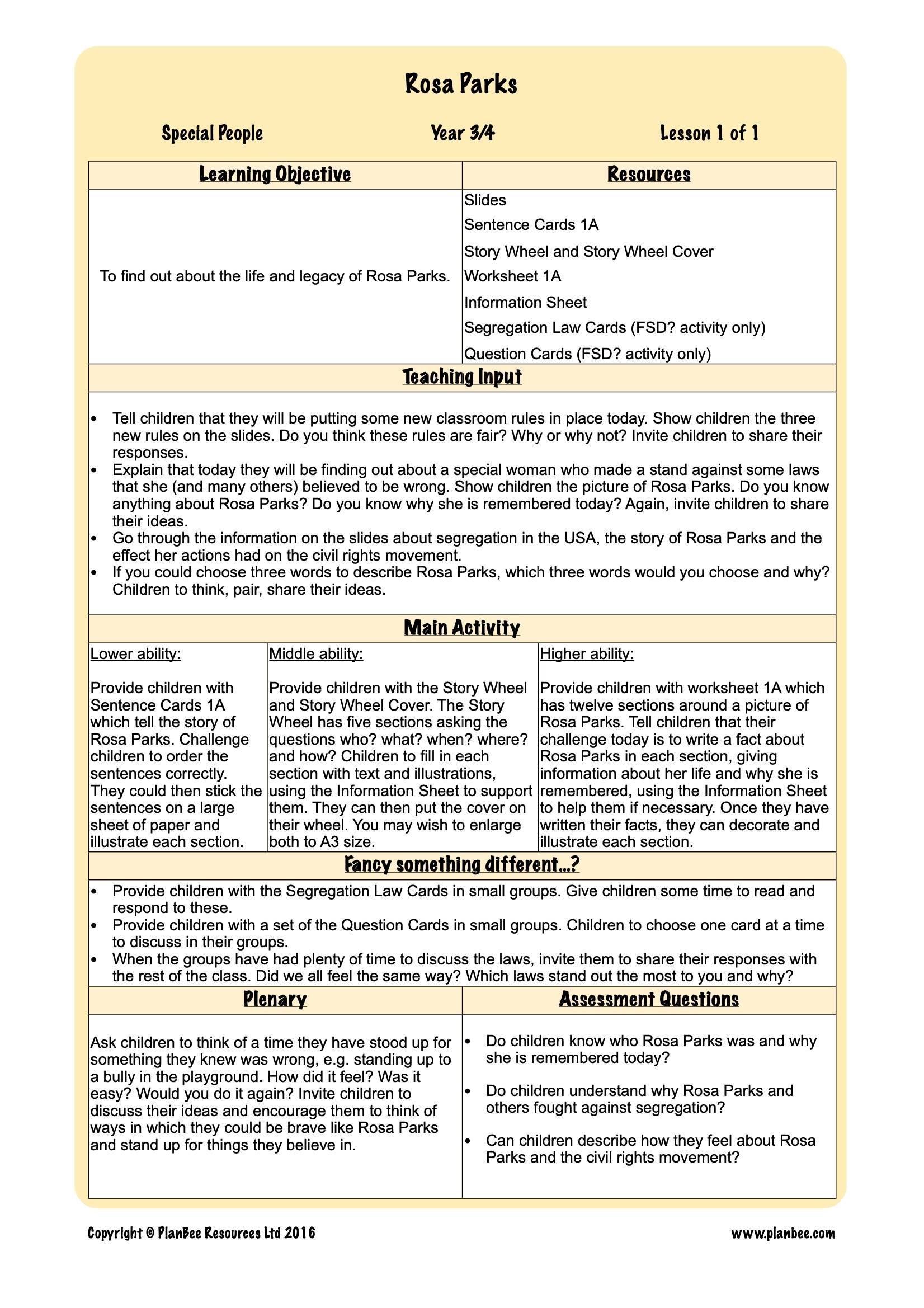 Rosa Parks Facts for Kids by PlanBee