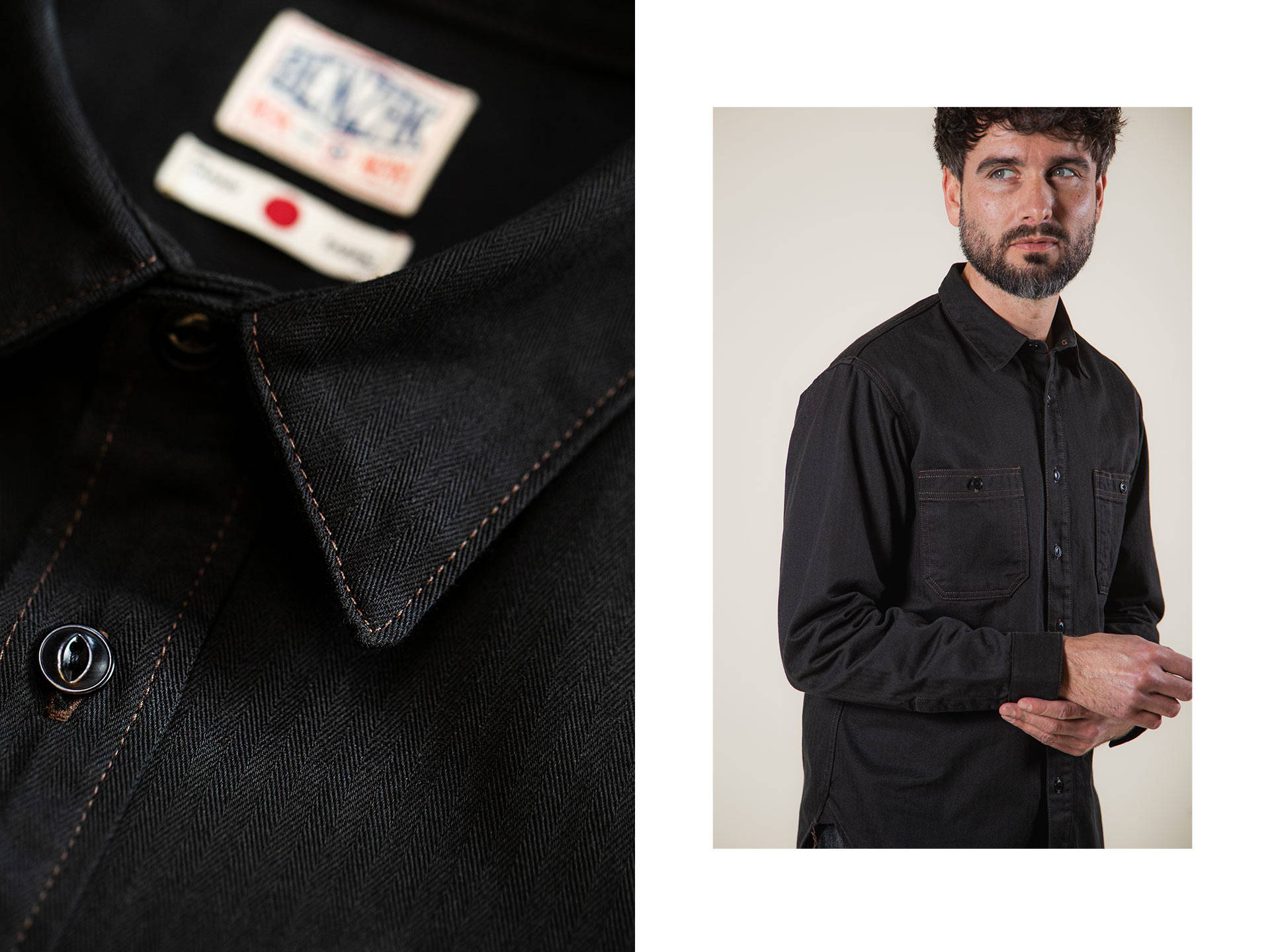BLACK HBT UTILITY SHIRT – Benzak Denim Developers BLACK HBT UTILITY SHIRT – Benzak Denim Developers