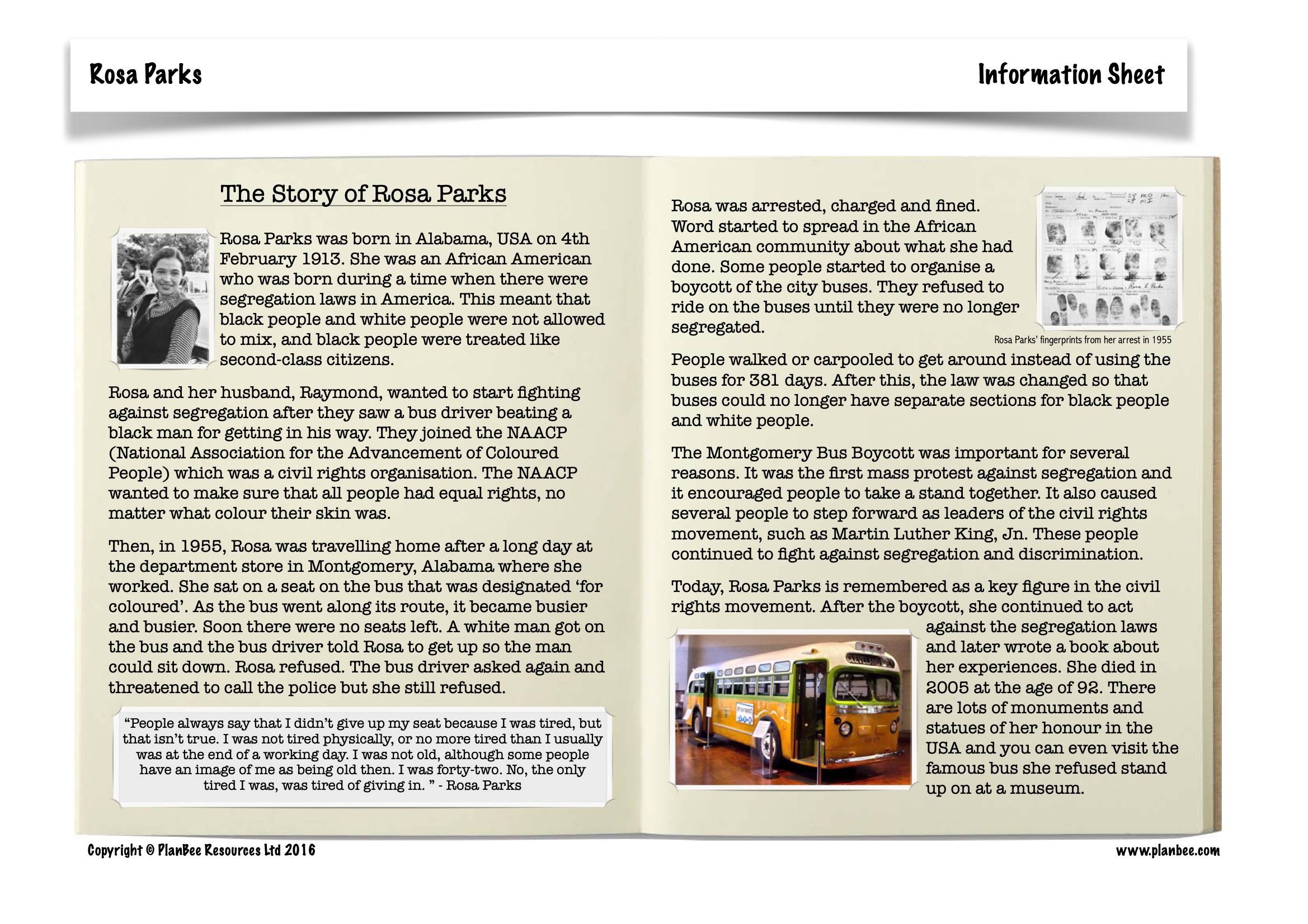 Rosa Parks Facts for Kids by PlanBee